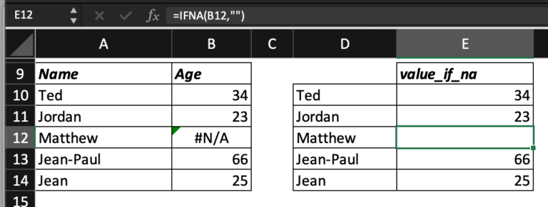 IFNA Formula in Excel